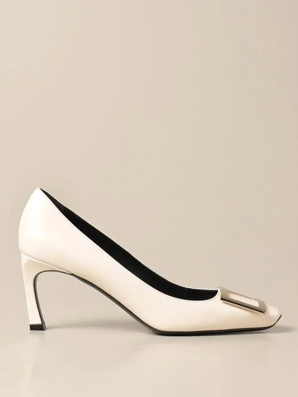 ROGER VIVIER Trompette Pumps In Leather With Buckle Detail - White