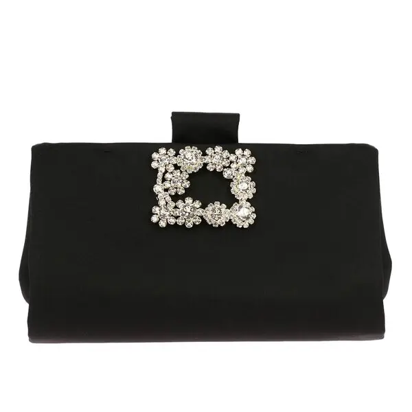 ROGER VIVIER Embellished Clutch With Metal Chain - Black