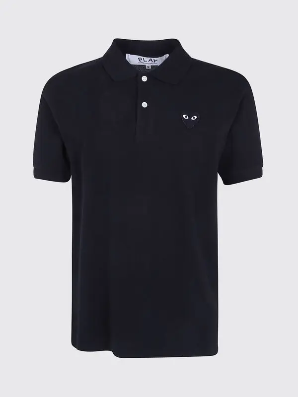 Play Comme Des Garcon Short-sleeve Polo Shirt In Piqué Cotton With Logo - Black