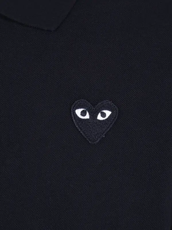 Play Comme Des Garcon Short-sleeve Polo Shirt In Piqué Cotton With Logo - Black