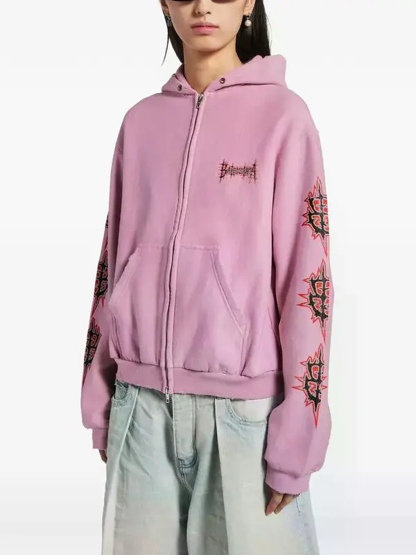 Balenciaga Sacré-cœur Graphic Print Zip-up Hoodie - Pink