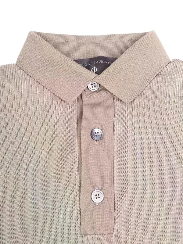 FILIPPO DE LAURENTIIS Ribbed-knit Short-sleeve Polo Shirt - Neutrals