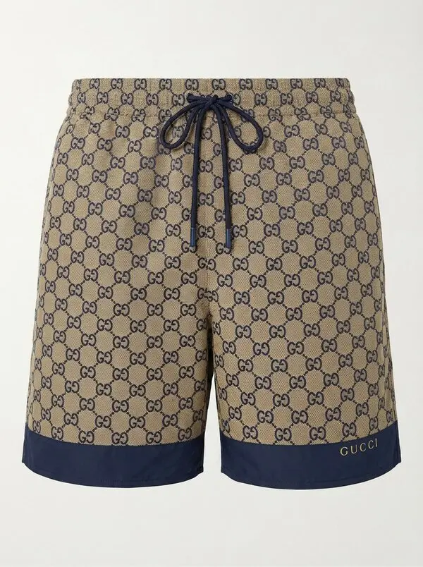 Gucci Monogram Print Tech Swim Shorts - Beige And Black