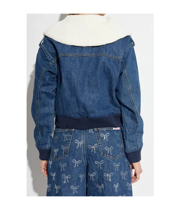 SELF-PORTRAIT Denim Jacket With Knitted Collar