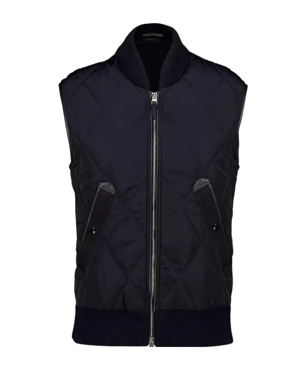 TOM FORD Diamond-quilted Leather-trim Gilet