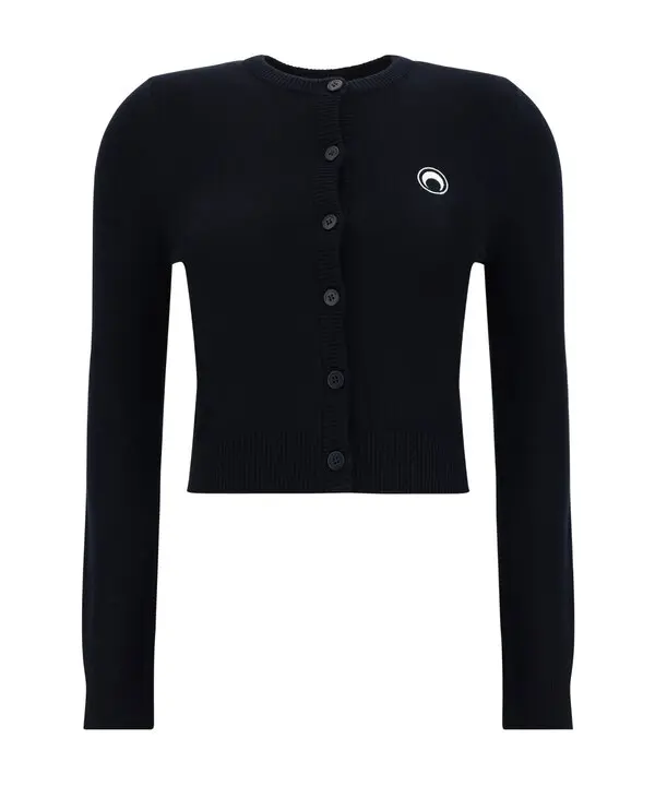 MARINE SERRE Core Button-up Knitted Cardigan With Crescent Embroidery