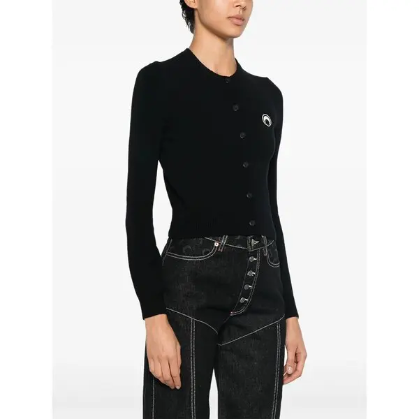 MARINE SERRE Core Button-up Knitted Cardigan With Crescent Embroidery