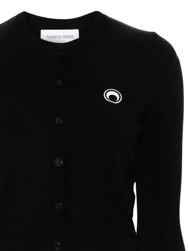 MARINE SERRE Core Button-up Knitted Cardigan With Crescent Embroidery