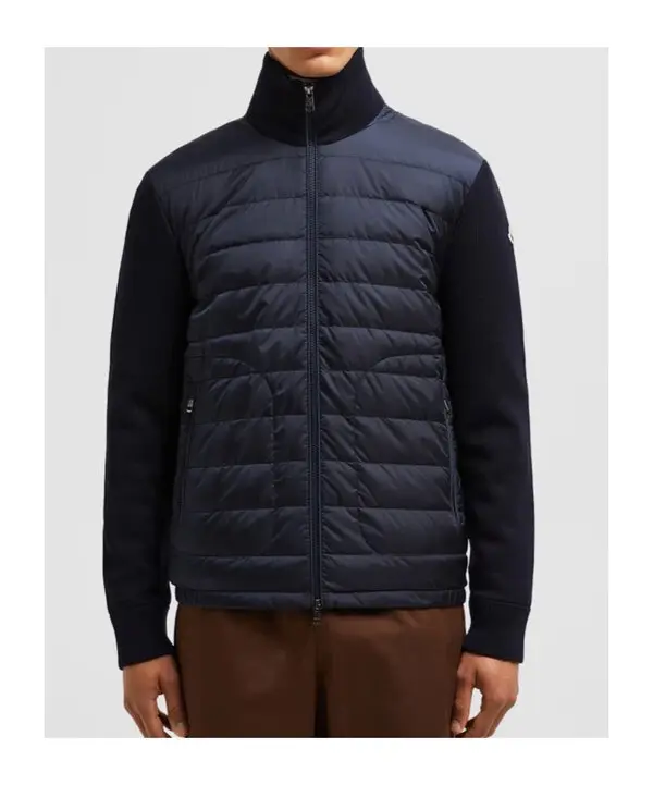 Moncler Long-sleeved Padded Cardigan - Navy Blue