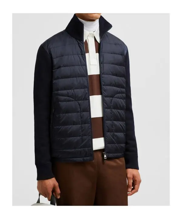 Moncler Long-sleeved Padded Cardigan - Navy Blue