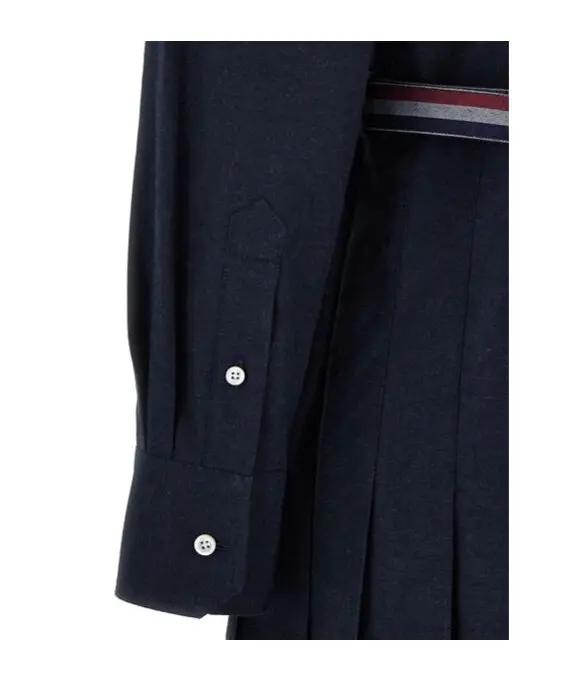 Thom Browne Belted Pleated Midi Shirt Dress