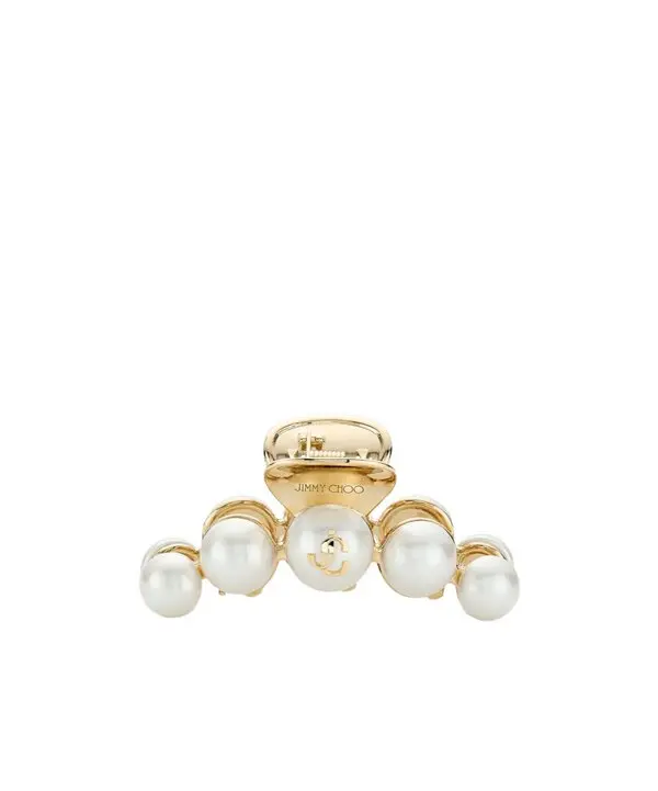 JIMMY CHOO Pearl Embellished Claw Hair Clip - White/gold