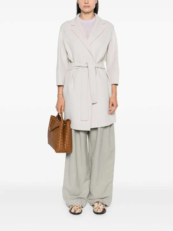 Max Mara Arona Belted Long-sleeved Coat - Gray