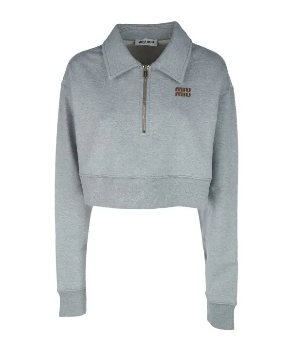 Miu Miu Cropped Long Sleeve Polo Shirt With Half Zipper