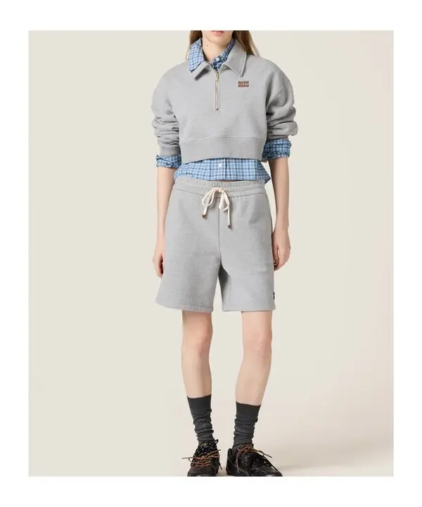 Miu Miu Cropped Long Sleeve Polo Shirt With Half Zipper