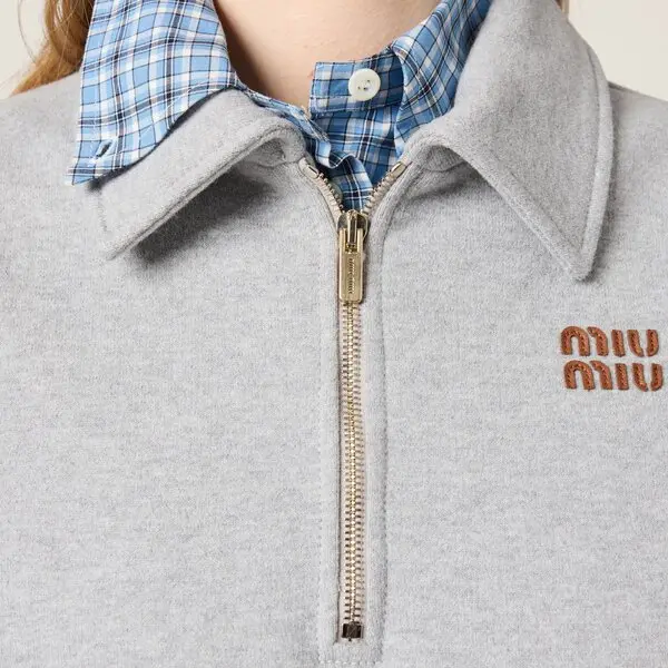Miu Miu Cropped Long Sleeve Polo Shirt With Half Zipper