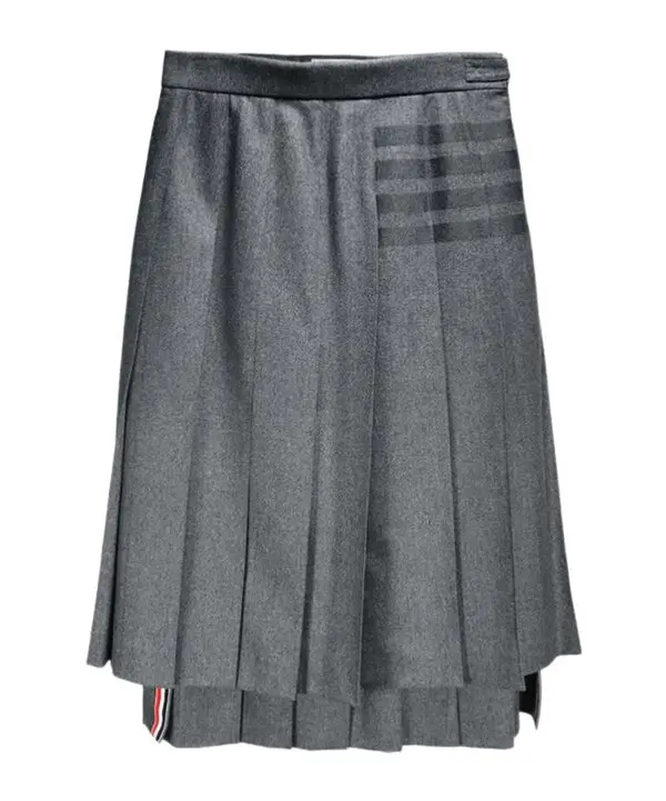 Thom Browne Pleated Midi Skirt With Stripe Details - Grey