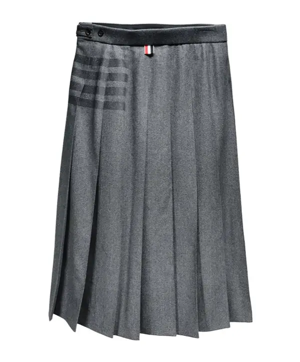 Thom Browne Pleated Midi Skirt With Stripe Details - Grey
