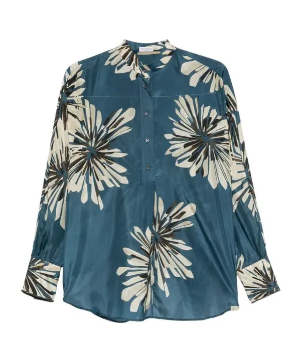 Brunello Cucinelli Floral Print Long Sleeve Blouse