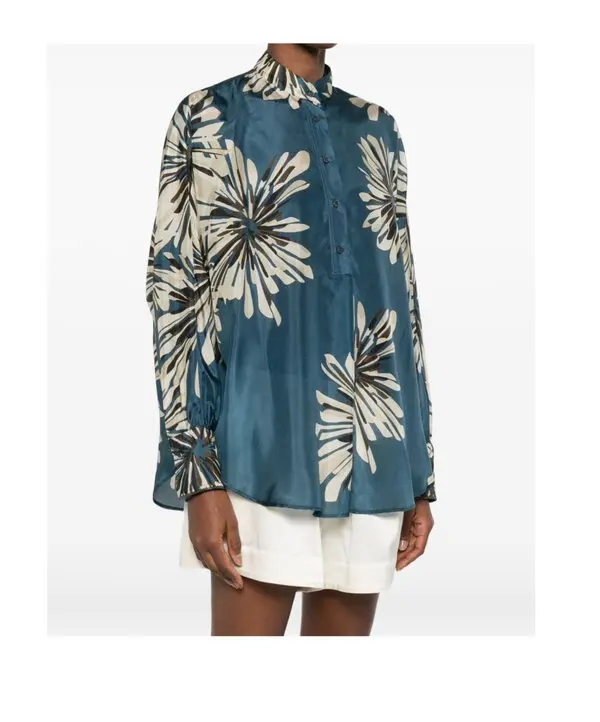 Brunello Cucinelli Floral Print Long Sleeve Blouse