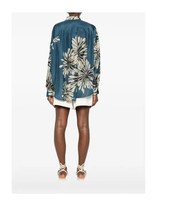 Brunello Cucinelli Floral Print Long Sleeve Blouse