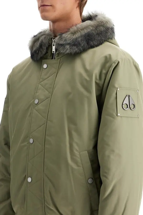 Moose Knuckles Denali Satin Bomber Jacket With Fur Trimmed Hood