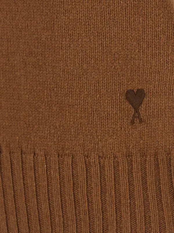 AMI Paris De Coeur Embroidered Crew Neck Sweater - Brown