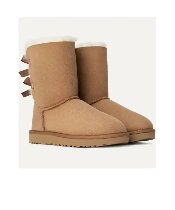 UGG Round Toe Bow Detail Ankle Boots - Chestnut