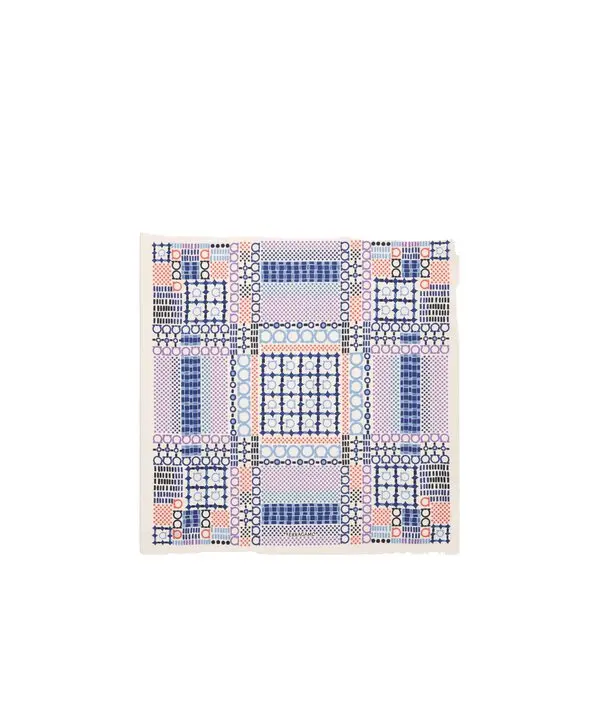 FERRAGAMO Graphic Printed Satin Scarf - Ivory/orange