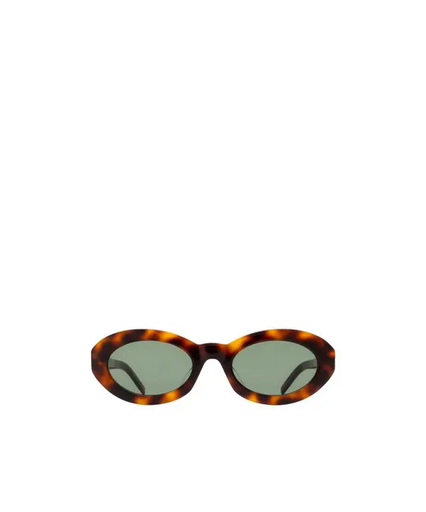 Saint Laurent Oval Tortoiseshell Logo Sunglasses - Acetate