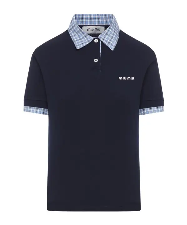 Miu Miu Embroidered Short Sleeve Polo Shirt - Blue