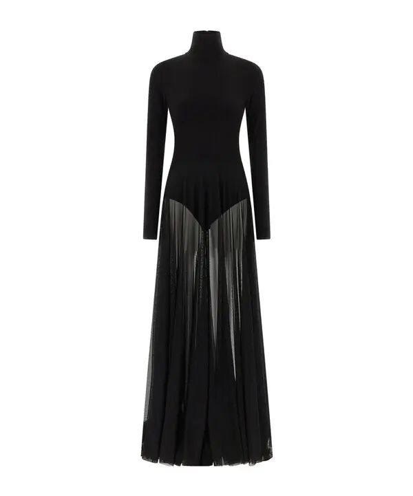 Norma Kamali Long Sleeve Turtleneck Mesh Maxi Dress