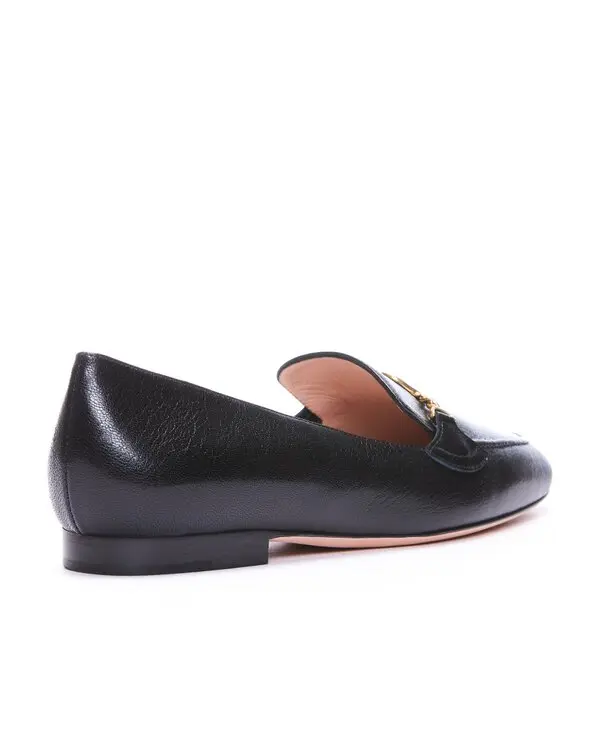 Bally Obrien Round-toe Loafer Flats With Gold Tone Detailing - Black