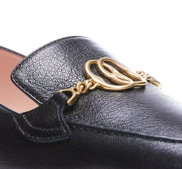 Bally Obrien Round-toe Loafer Flats With Gold Tone Detailing - Black
