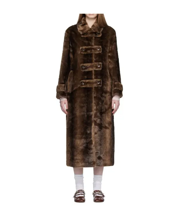 OPEN YY Faux Fur Coat With Notched Lapel And Button Details