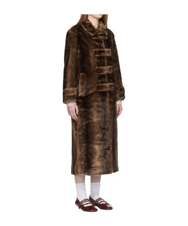 OPEN YY Faux Fur Coat With Notched Lapel And Button Details