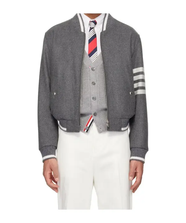 Thom Browne 4-bar Stripe Zip-up Bomber Jacket - Medium Gray