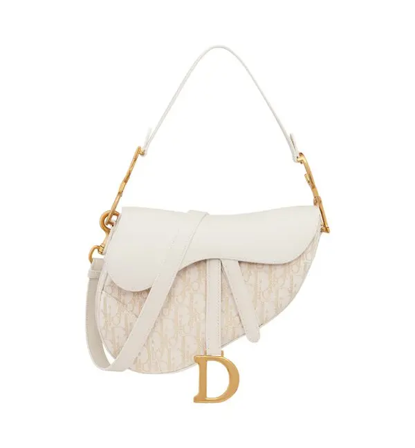 Dior Saddle Shoulder Bag With D Stirrup Pendant - White