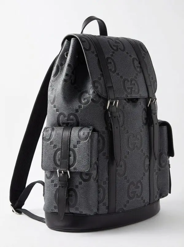 Gucci Jumbo Gg Monogrammed Large Backpack - Gray And Black