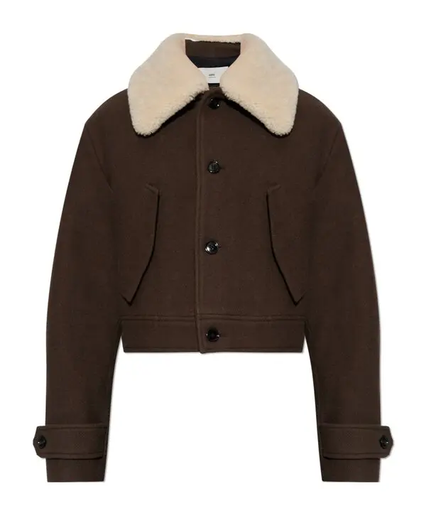 Ami Shearling Collar Bomber Jacket - Brown