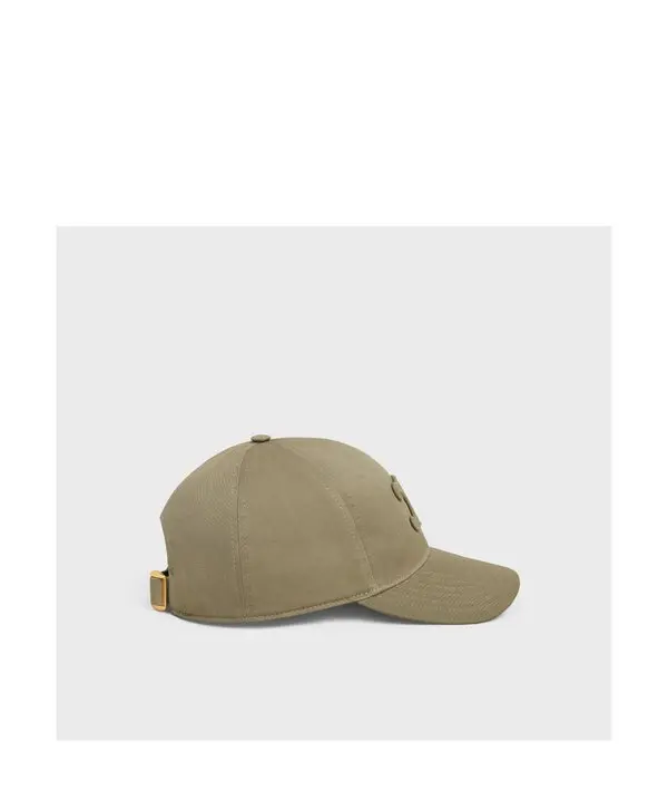 Celine Triomphe Baseball Cap In Washed Cotton - Olive