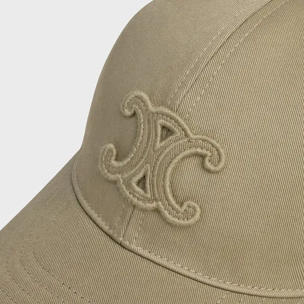 Celine Triomphe Baseball Cap In Washed Cotton - Olive