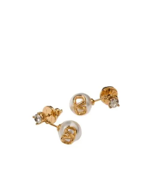 Valentino Garavani Vlogo Signature Pearl And Crystal Earrings - Golden