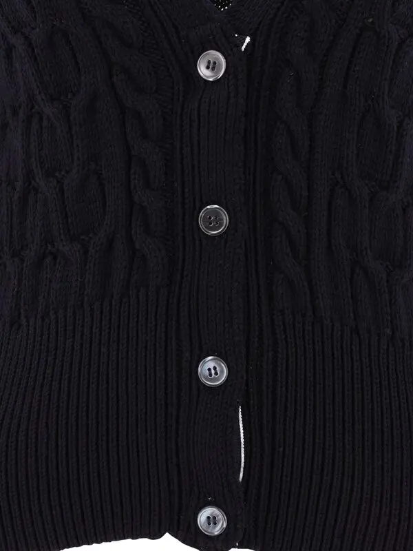 Thom Browne Cable Knit V-neck Cardigan With Signature Striped Trim