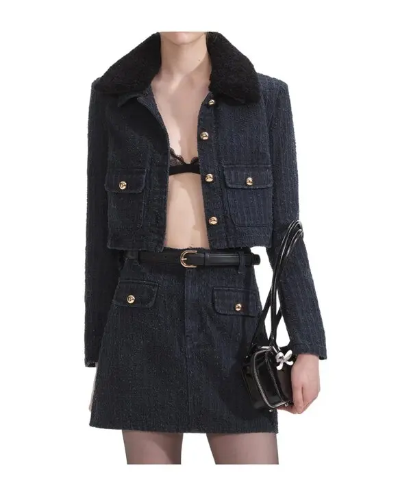 SELF-PORTRAIT Textured Denim Jacket With Button Details