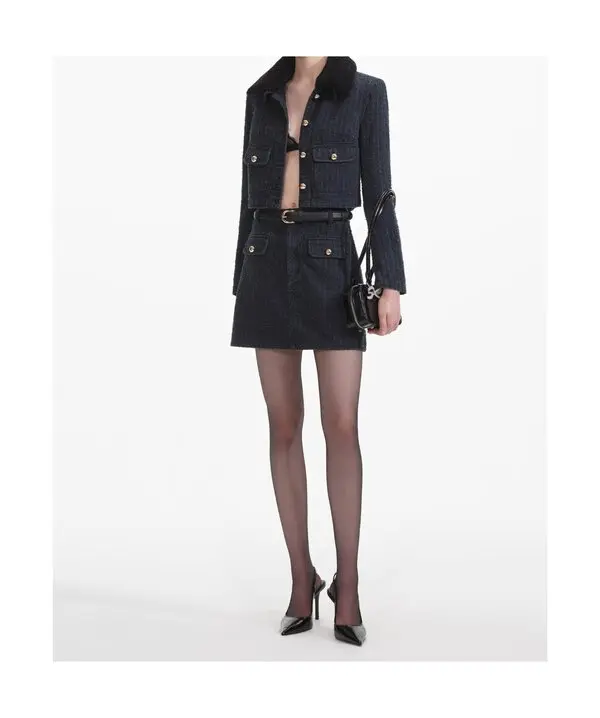 SELF-PORTRAIT Textured Denim Jacket With Button Details