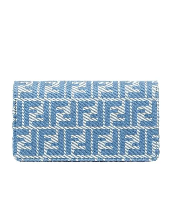 Fendi Baguette Ff-jacquard Wallet With Chain Strap - Blue