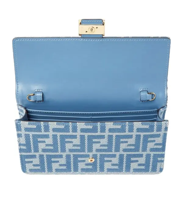 Fendi Baguette Ff-jacquard Wallet With Chain Strap - Blue