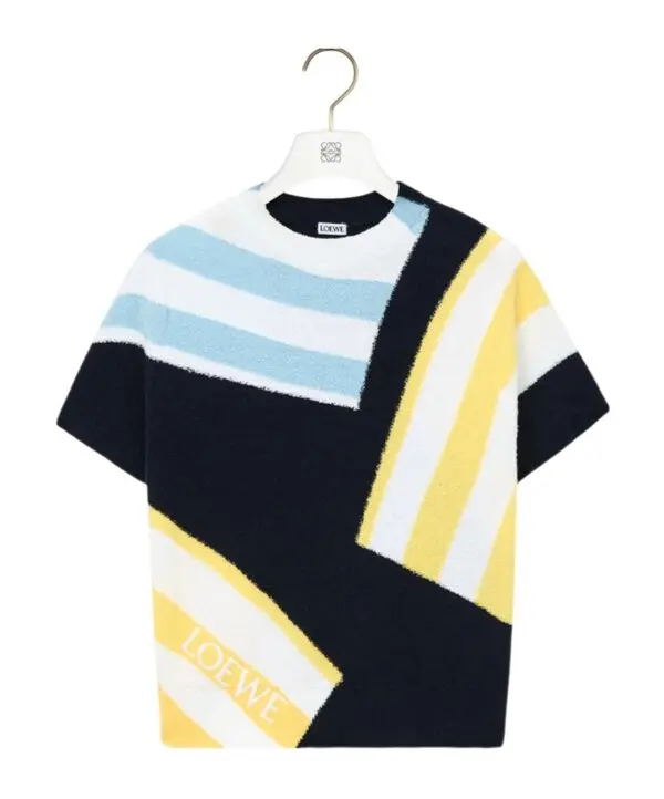 Loewe Striped Knitted Cotton T-shirt - Blue/multicolor