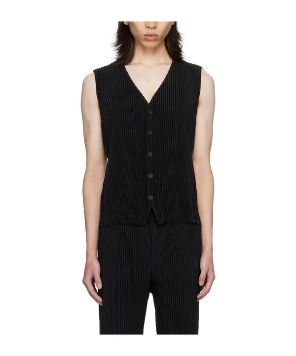 Issey Miyake V-neck Pleated Vest - Black